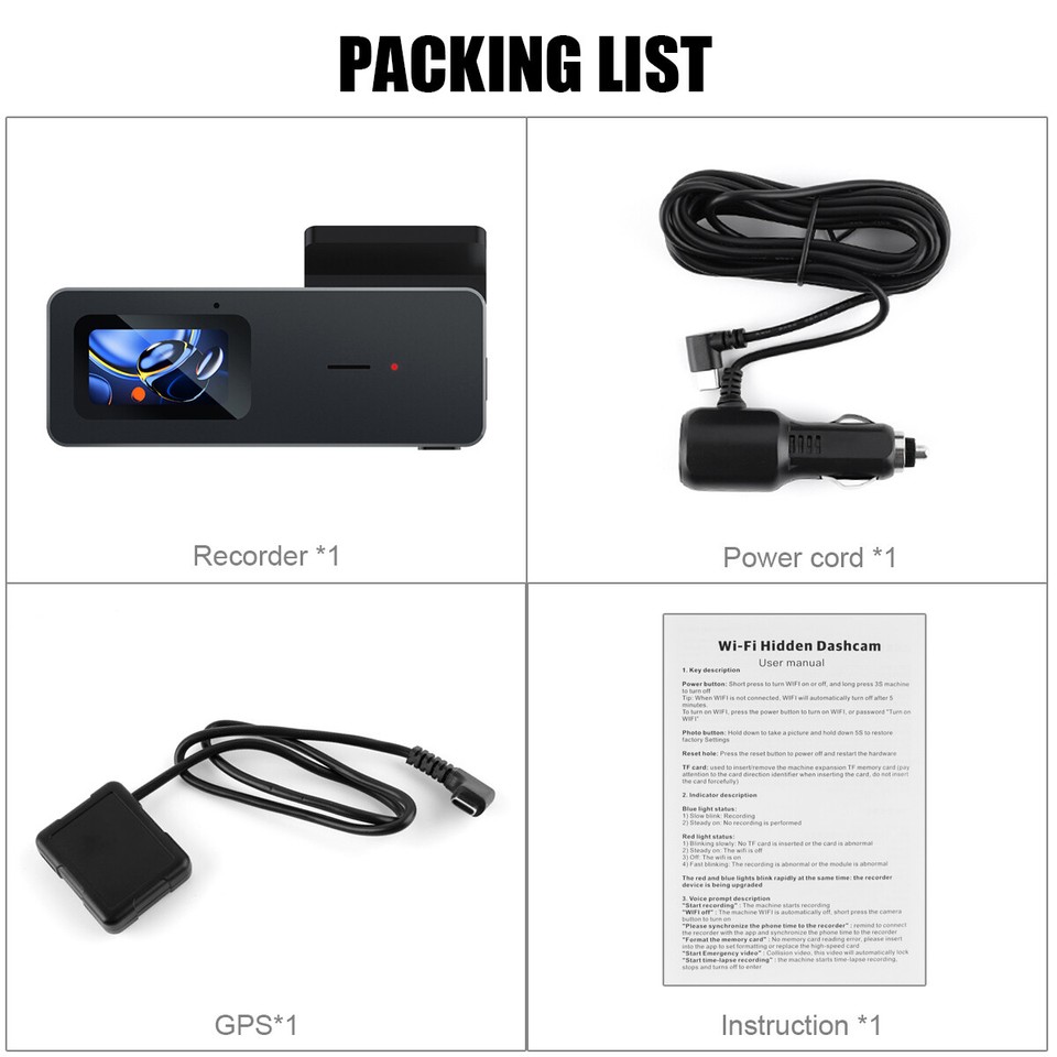 WiFi GPS Car Micro Dash Cam 4K HD Plug & Play Camera Night Video ...