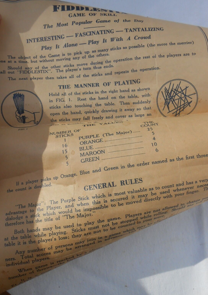 Vintage Let’s Play Fiddlestix Game w/Instructions Sheet Plaza Mfg Co | eBay