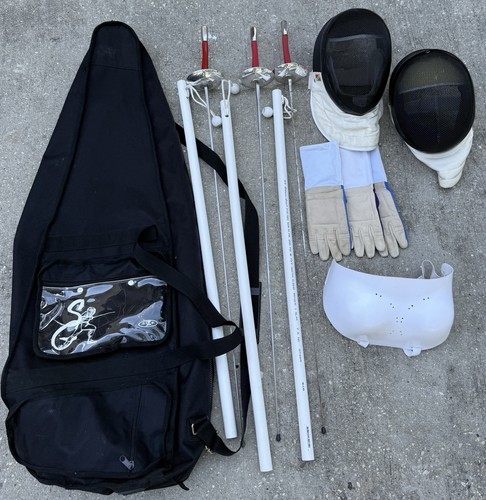 FENCING GEAR BAG W/ FENCING GEAR, HELMETS, SWORDS, GLOVES, CHEST ...