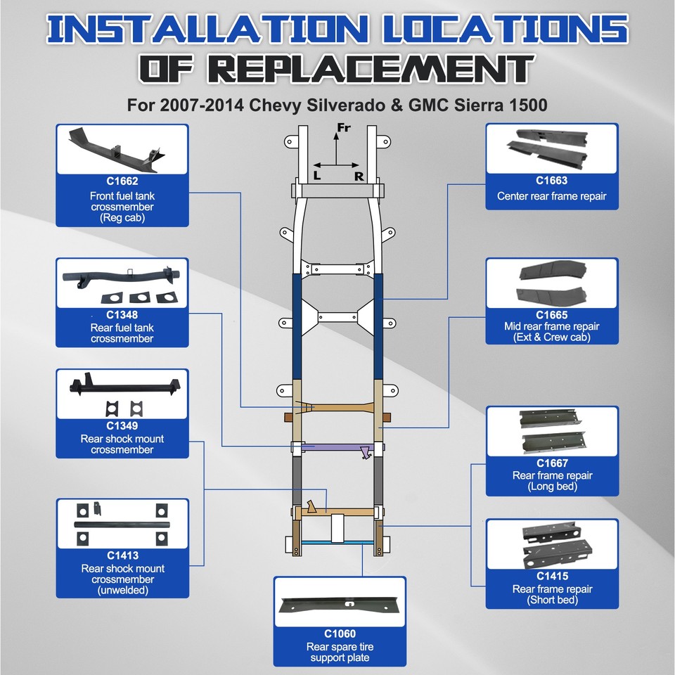 Mid-Rear Frame for 2007-2014 2nd/3rd gen Chevrolet Silverado 1500 Ext ...