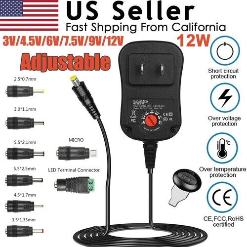 12W Universal AC / DC Power Adapter Adjustable Charger 3V 4.5V 5V 6V 7 ...