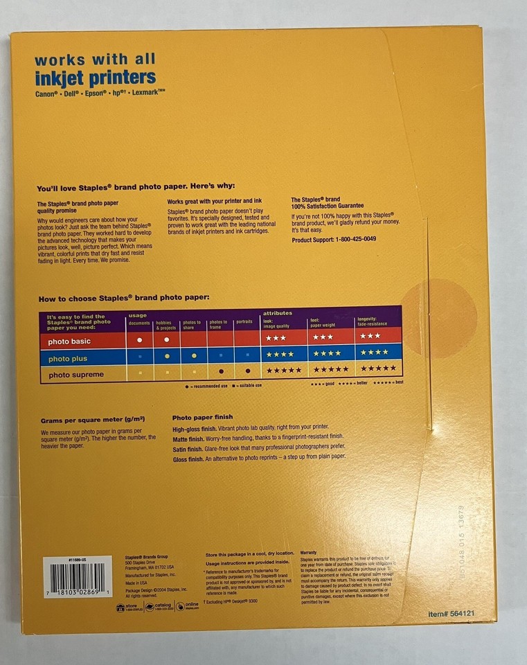 NEW Staples Photo Supreme Paper 8 1/2" x 11", Double Sided Matte 50 ...