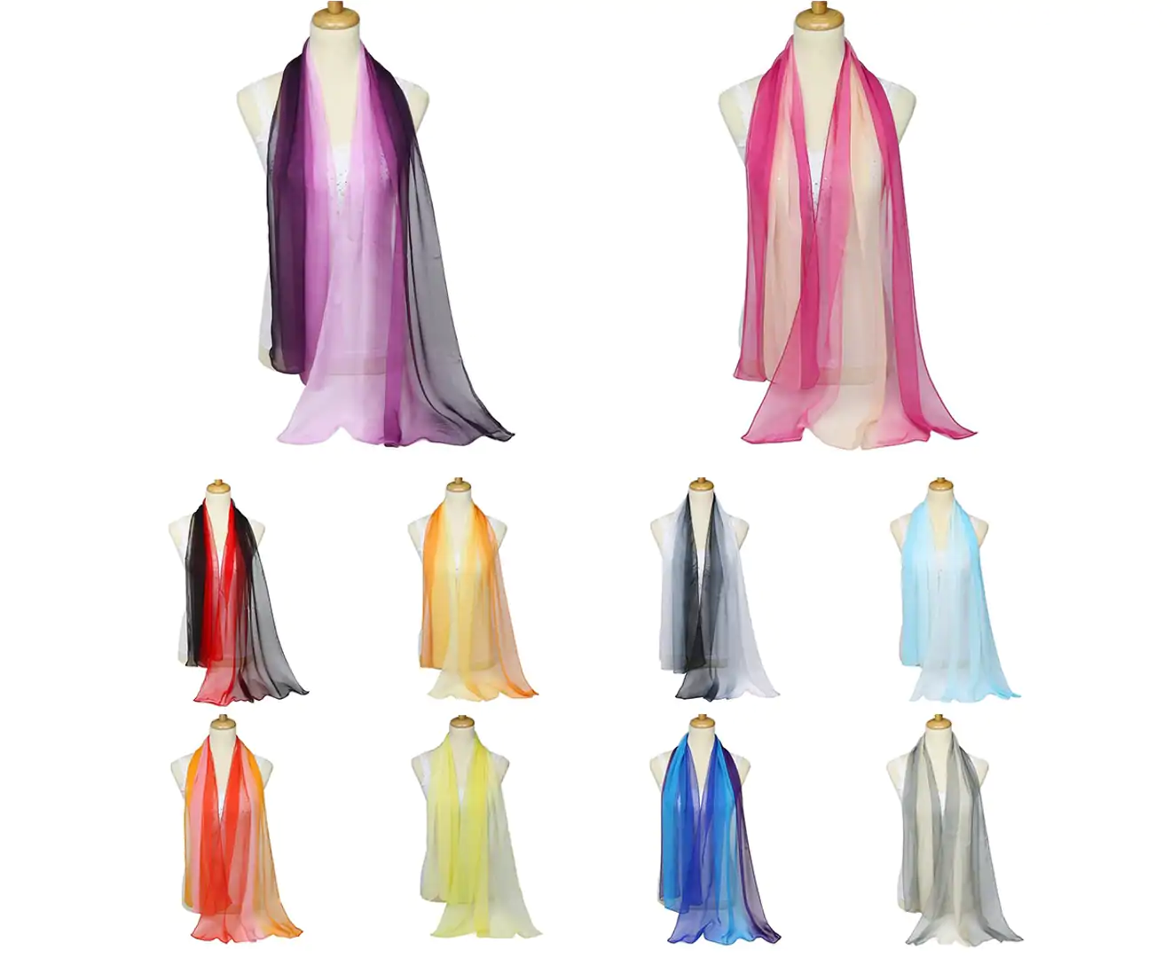 Fashion Gradient Color Voile Scarf Women Lightweight Soft Long Neck ...