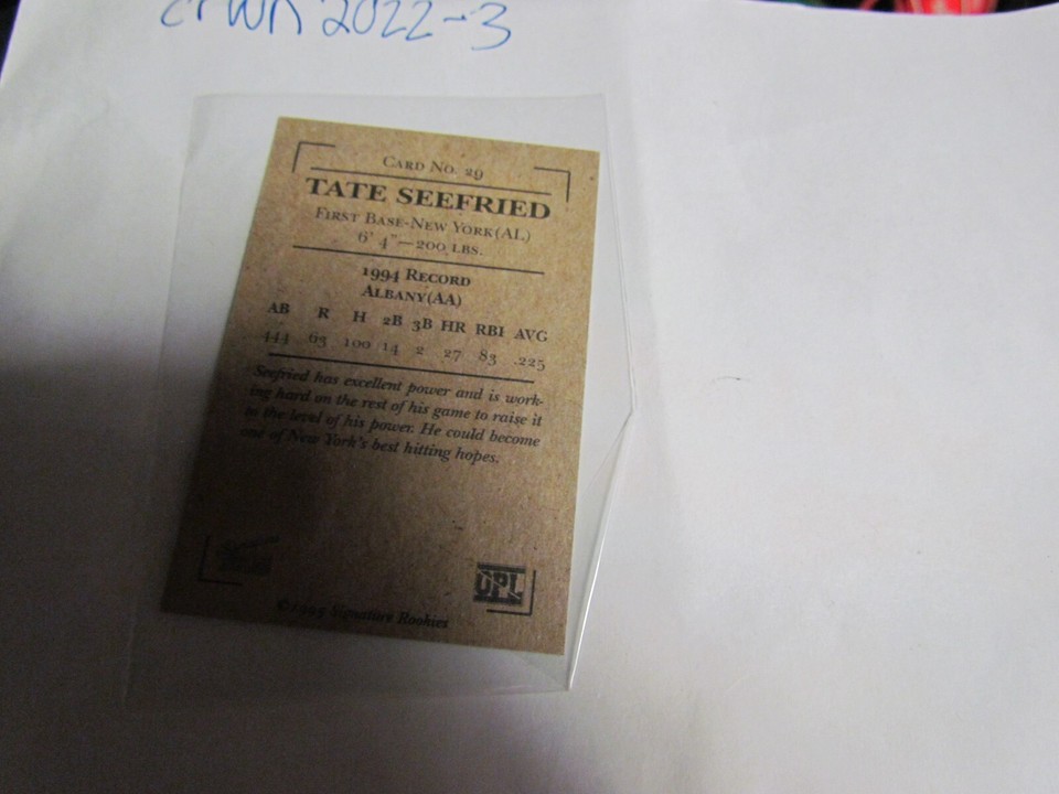 1995 Signature Rookies Old Judge Tate Seefried Signed Baseball Card | eBay