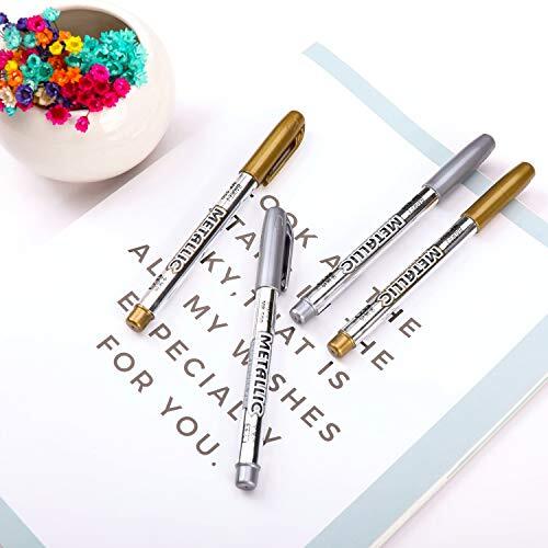 Premium Metallic Markers Pens - Silver and Gold Paint Pens for Black ...