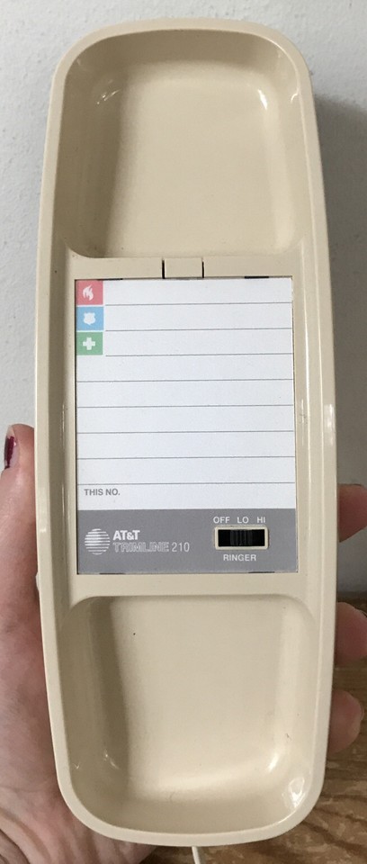 Vintage AT&T Trimline 210 Landline Corded Phone Cradle Set w Cord Beige ...