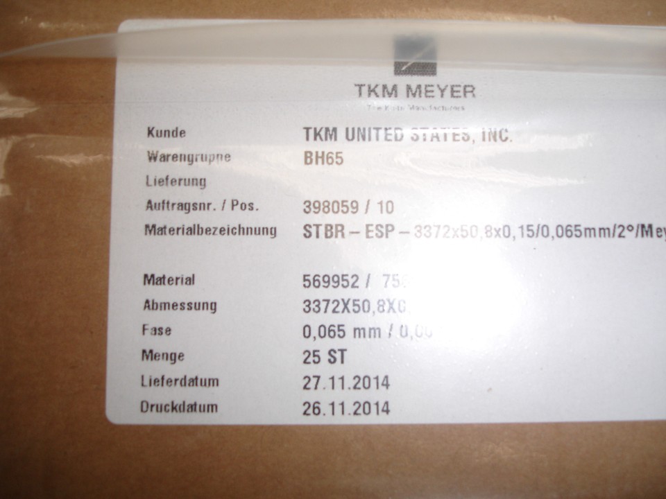 TKM Meyer BH65 Doctor Blade flexographic gravure printing 3372 X 50.8 X ...