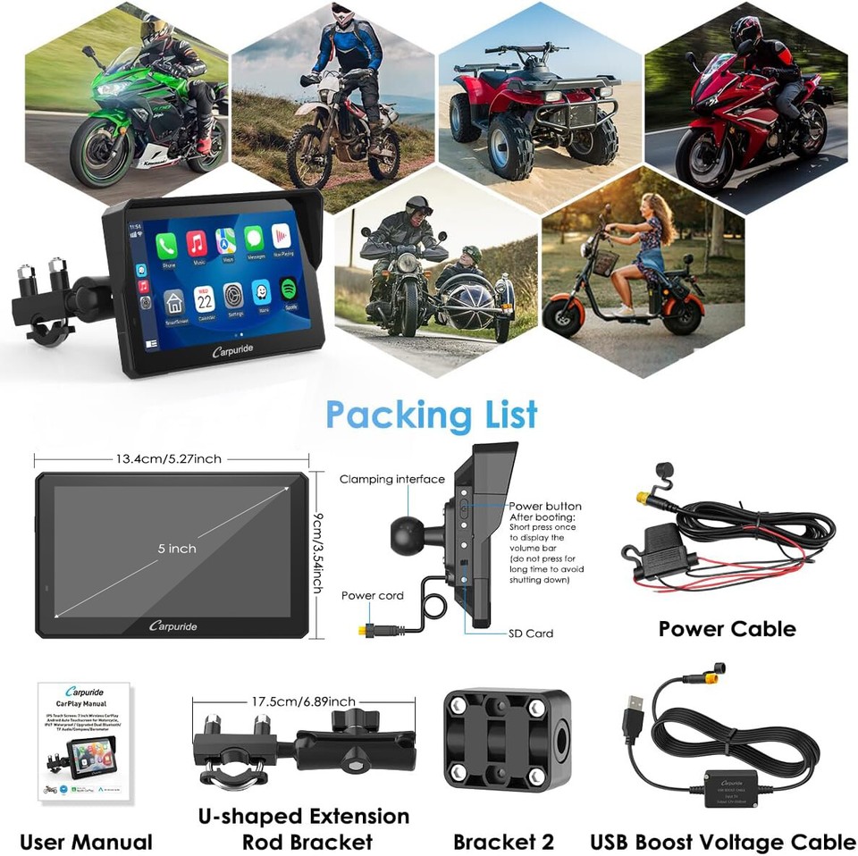 Carpuride W502Pro Motor Stereo Carplay Android Auto Intercom Compass ...