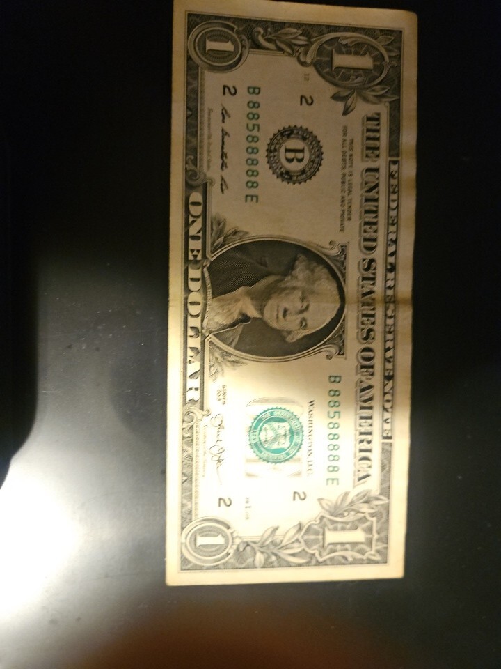 Near Solid Fancy Serial Number Seven In A Row 8s 1 Dollar Bill Currency ...