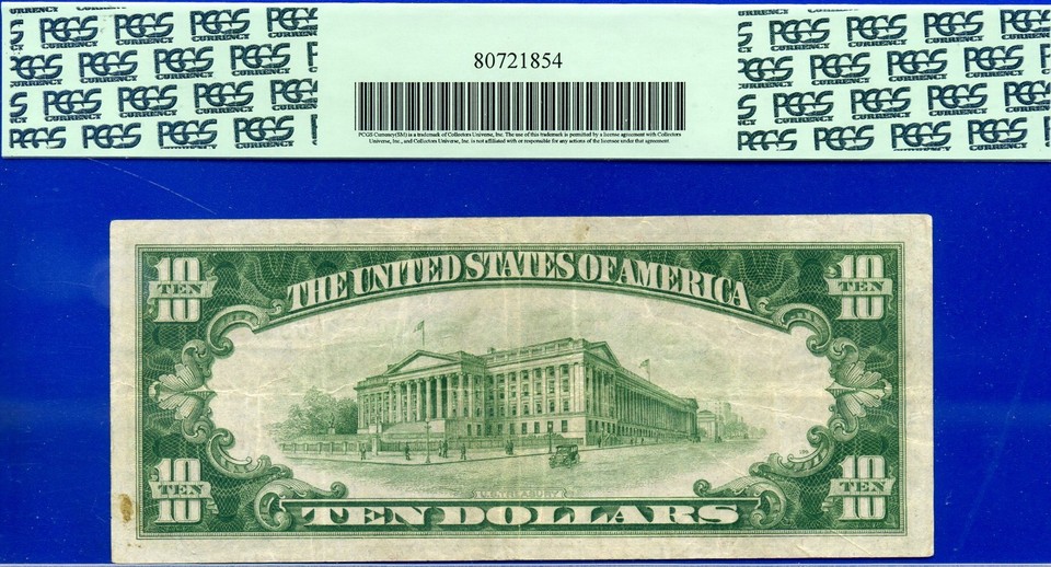 1928B $10 Federal Reserve Note PCGS 25 2nd Highest Graded Light Green ...