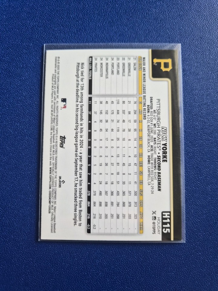 2025 Nick Yorke Topps Holiday Tin Gold Holiday Lights RC Pittsburgh ...