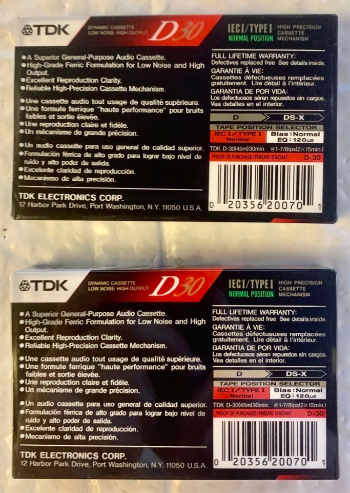 TDK D30 Type I Normal Bias High Output Blank Cassette Tape D 30 Sealed ...