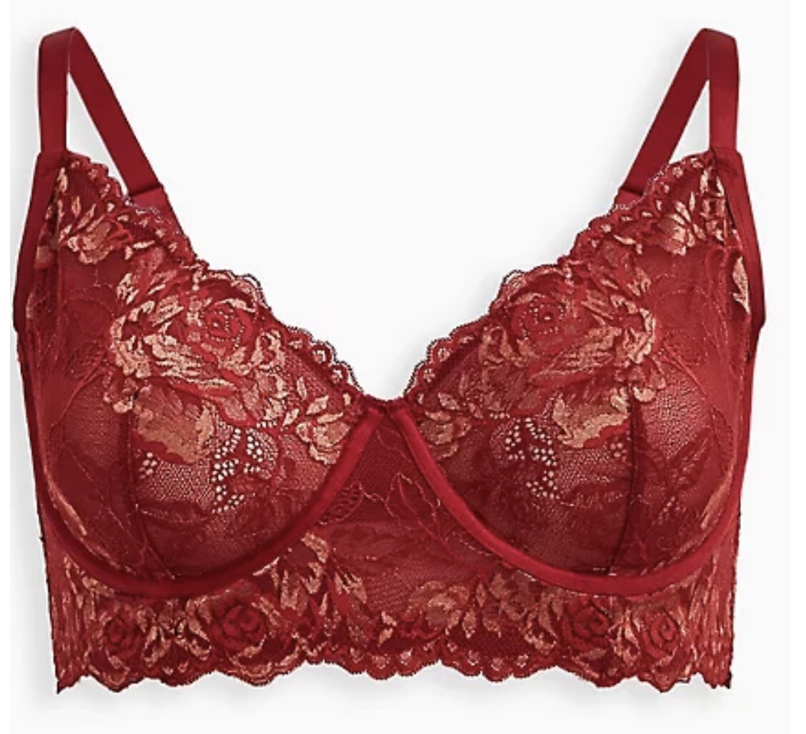 Torrid Curve Bra Longline Red Gold Lace Underwire Size 3 NWT | eBay