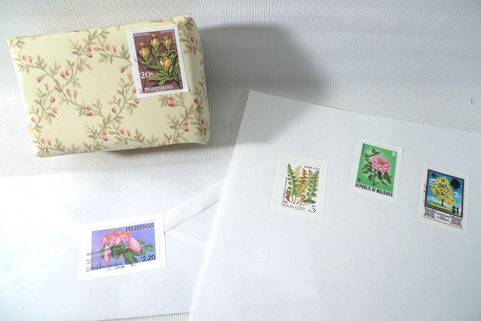 30 Labels Assorted FLOWER POSTAGE STAMP Stickers 1 Sheet Vintage U.S ...