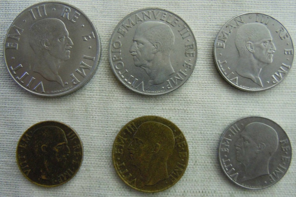 WW2 1939-1943 Italian complet SET 6 COINS 1941 ERA FASCIT XVIII SCARCE ...