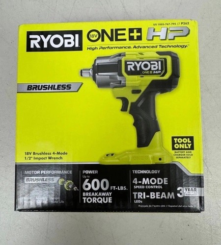 Ryobi P262 HP 18V Brushless Cordless 4-Mode 1/2" Impact Wrench (Tool ...