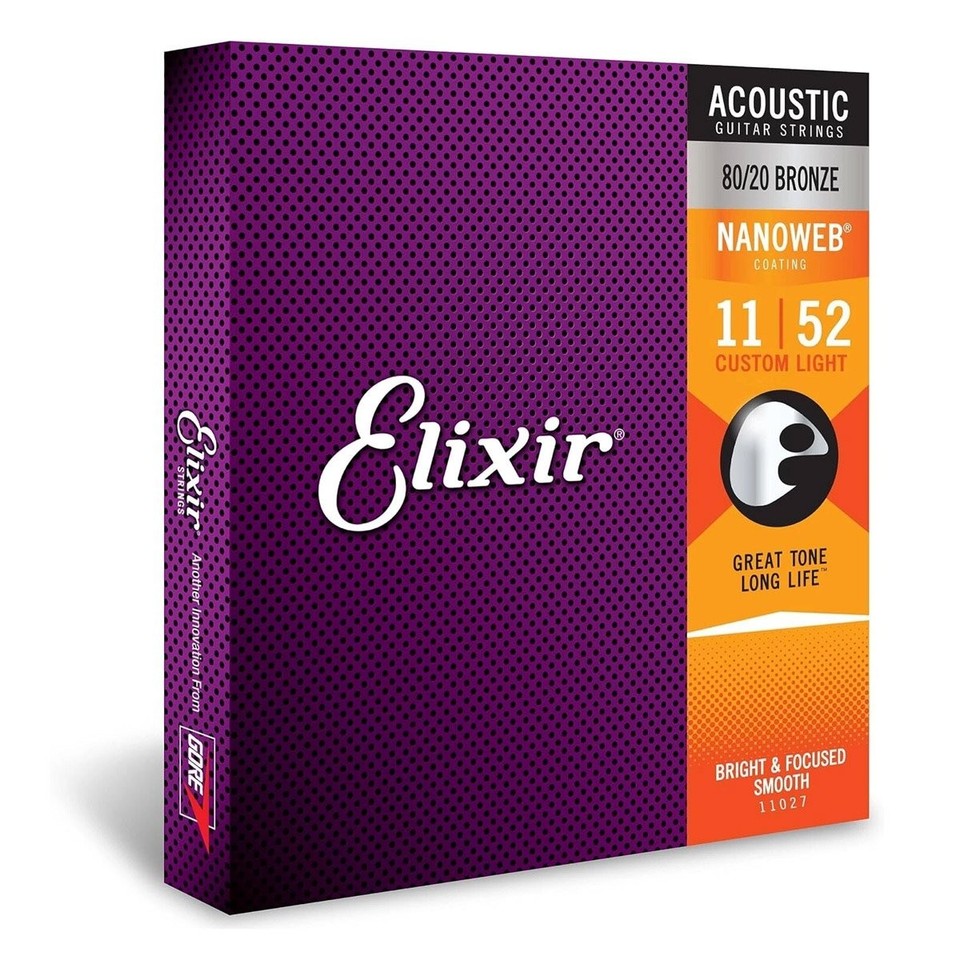 Elixir Nanoweb 80/20 Bronze 11-52 Acoustic Guitar Strings 11027 CE ...