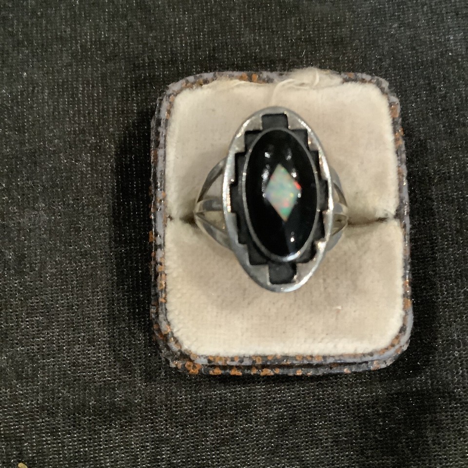 Stunning Vintage Signed “Tem’e” Silver Navajo Opal & Black Onyx ...