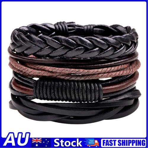 Multilayer Braided Wrap Leather Bracelets Vintage Wristbands Rope Men ...