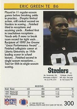 1992 Pro Set #300 Eric Green Pittsburgh Steelers | eBay
