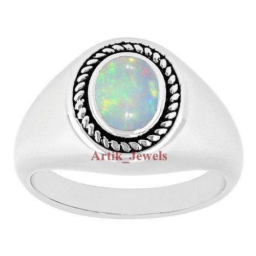 Natural Fire Opal Gemstone With 14K White Gold Plated Silver Ring For ...