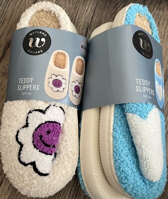 2 Pack Wayland Square Teddy Slippers HEARTS & Smily Small (5-6) Colors ...