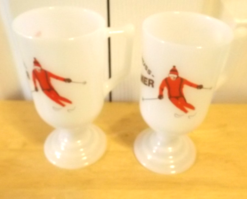 Set Of 2 THE SCHUSS BOOMER MILK GLASS MUG, Hot DR. PEPPER & BACARDI RUM ...