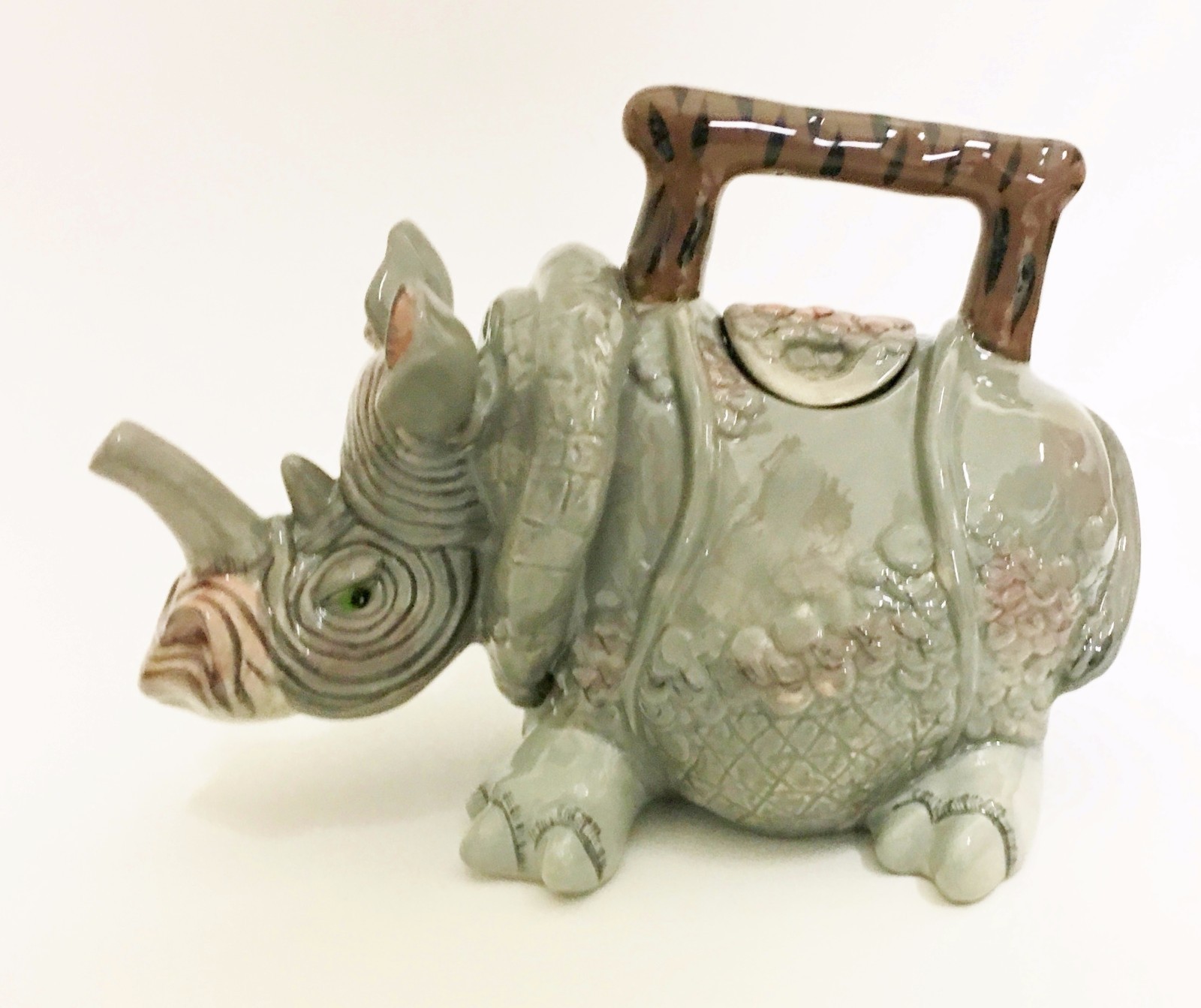 JAMESON BLUE SKY GRAY,BROWN RHINO CERAMIC DECORATIVE TEAPOT,TEA,COFFEE ...