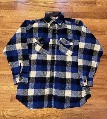 50s True Vintage Chill Chaser Blue Top Blue Plaid Mens Large Button Up ...