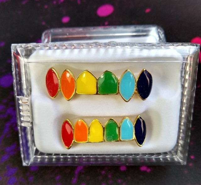 Grillz Set Tekashi 6ix9ine Metallic Teeth Gold Silver Rainbow Top And ...