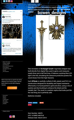 NECA Tyrael's El'Druin Justice Sword LED Game Prop Replica Diablo 3 III ...