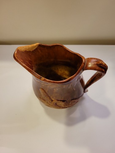 Large Antique Bennington Rockingham Brown Glaze Stoneware Corn Pitcher ...