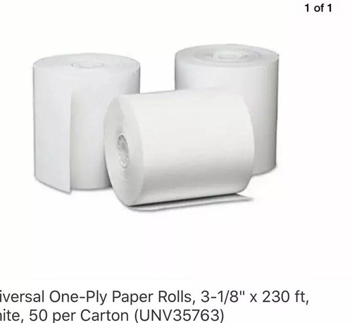 Universal One-Ply Paper Rolls, 3-1/8" x 230 ft, White, 50 per Carton ...