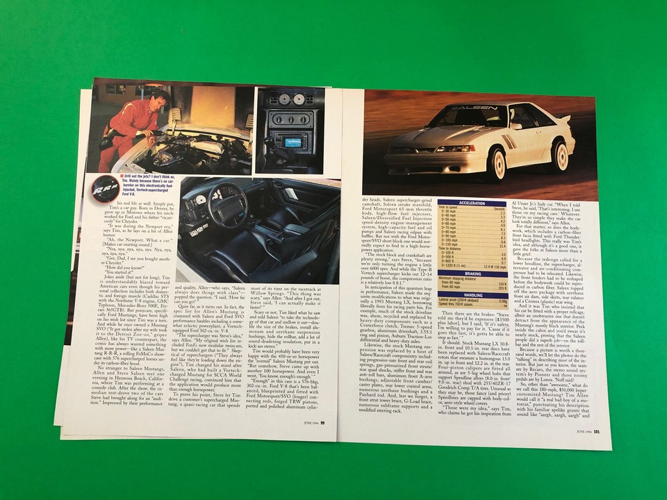 1994 FORD MUSTANG SALEEN RRR R-R-R ORIGINAL VINTAGE PRINT AD ROAD TEST ...