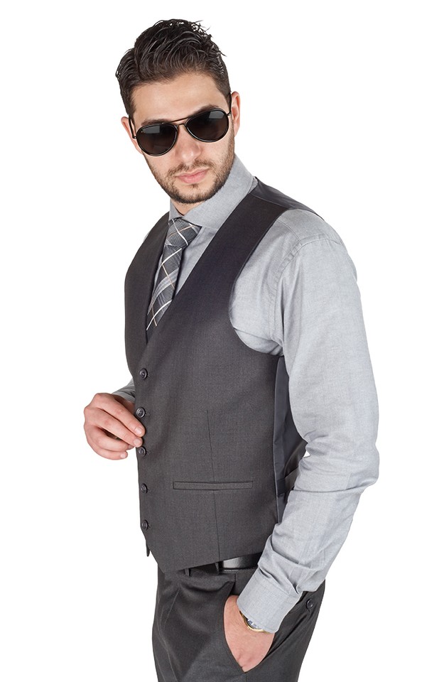 Men's Dress Suit Vest 5 Button V Neck Adjustable Back Strap Formal By ...
