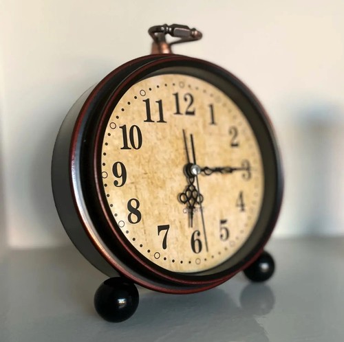 Decorative Rustic Clock Metal Silent Desk Alarm Retro Analogue Bedside ...