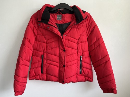 Primark Red Fleece Hooded Short Puffer Coat L 14 16 Winter Look River ...