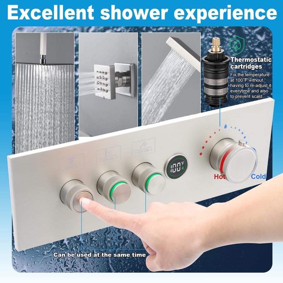 Temperature Display Shower Mixer Valve, 3 Way Push-Button Shower ...
