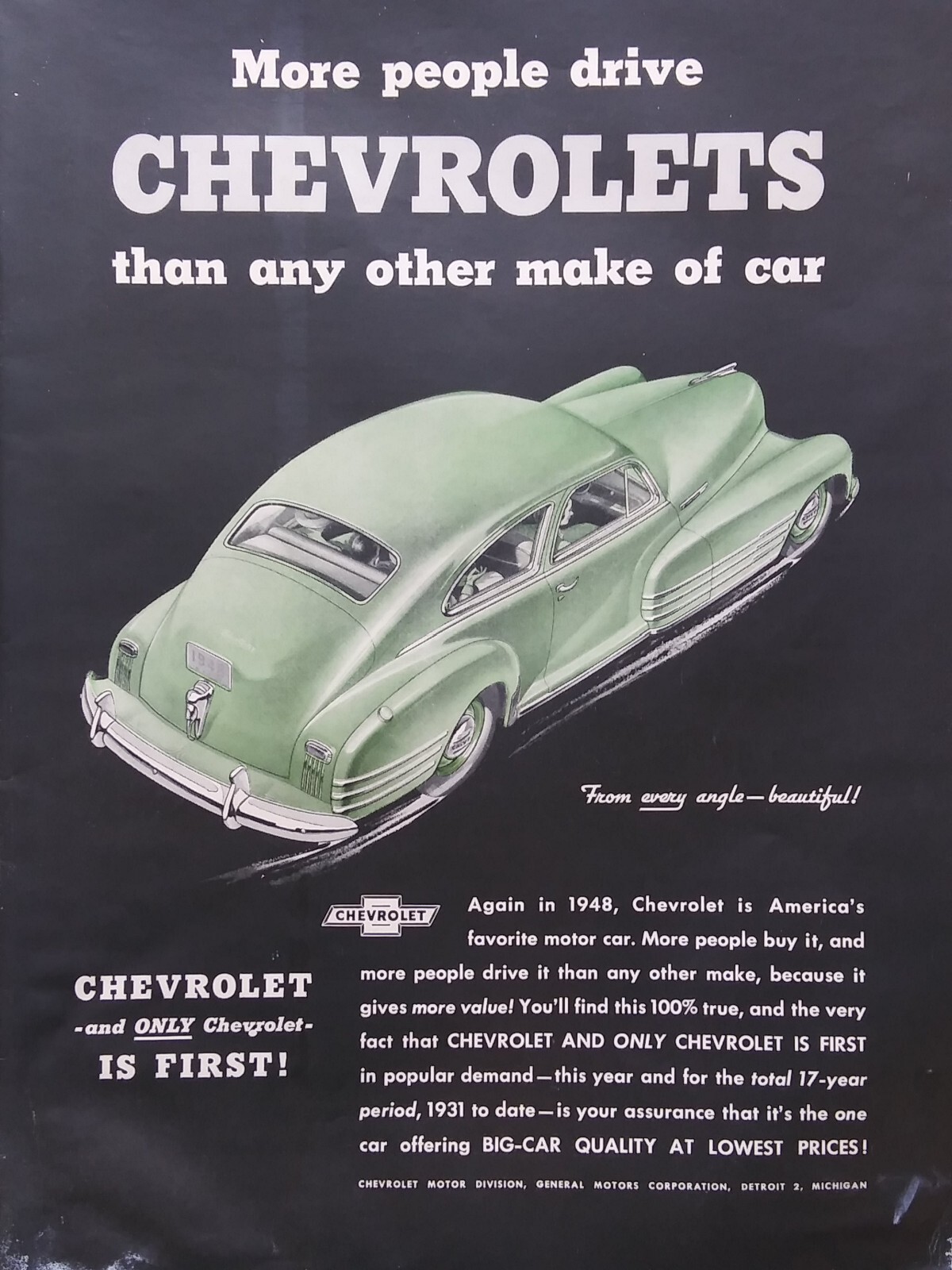 1948 Chevrolet print ad, more people drive Chevrolets | eBay