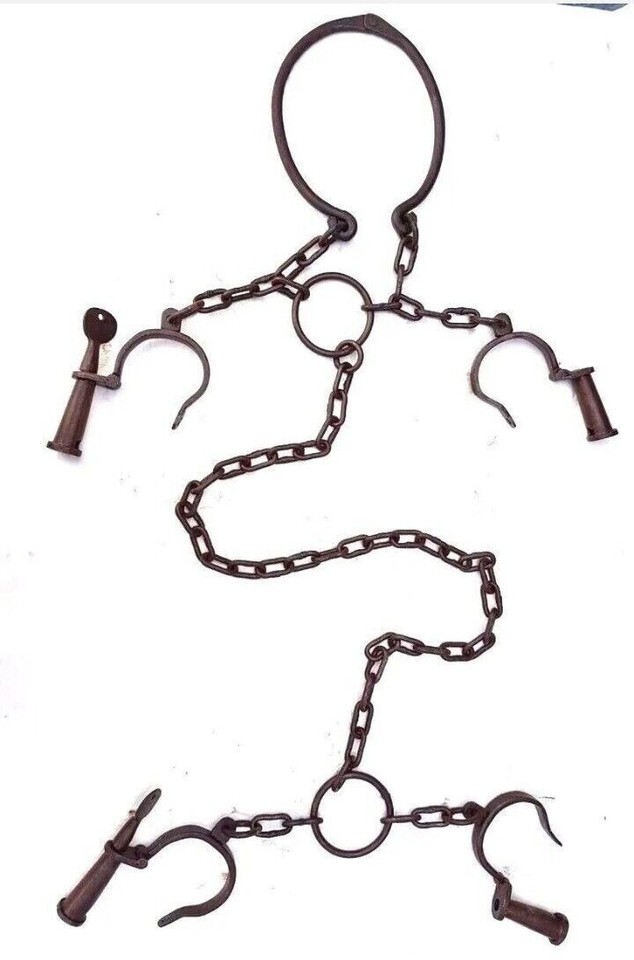 Iron Antique Handcrafted Rare Neck Leg & Hand Handcuffs Lock With 2 Key ...
