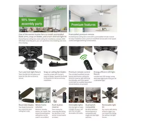 Hunter Channing 54 in Hunter Express Indoor Brushed Nickel Ceiling Fan ...
