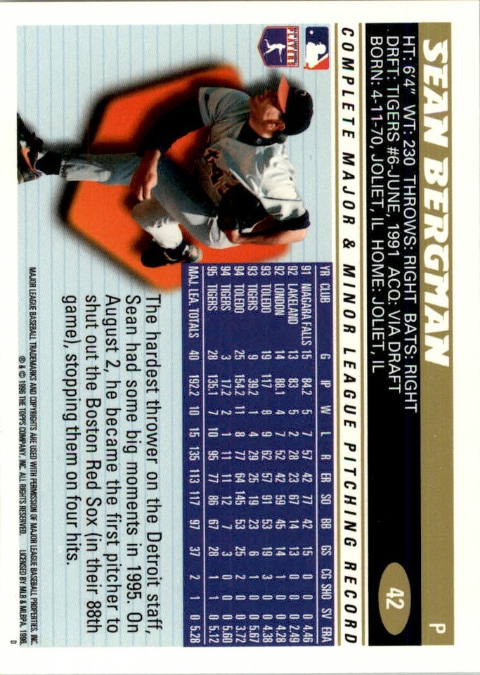 1996 Topps MLB Sean Bergman #42 | eBay