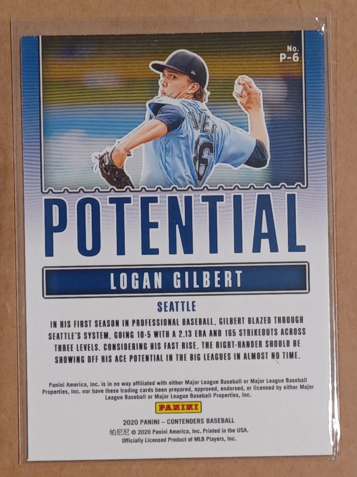 Logan Gilbert 2020 Panini Contenders Potential Prospect Insert Card #P ...