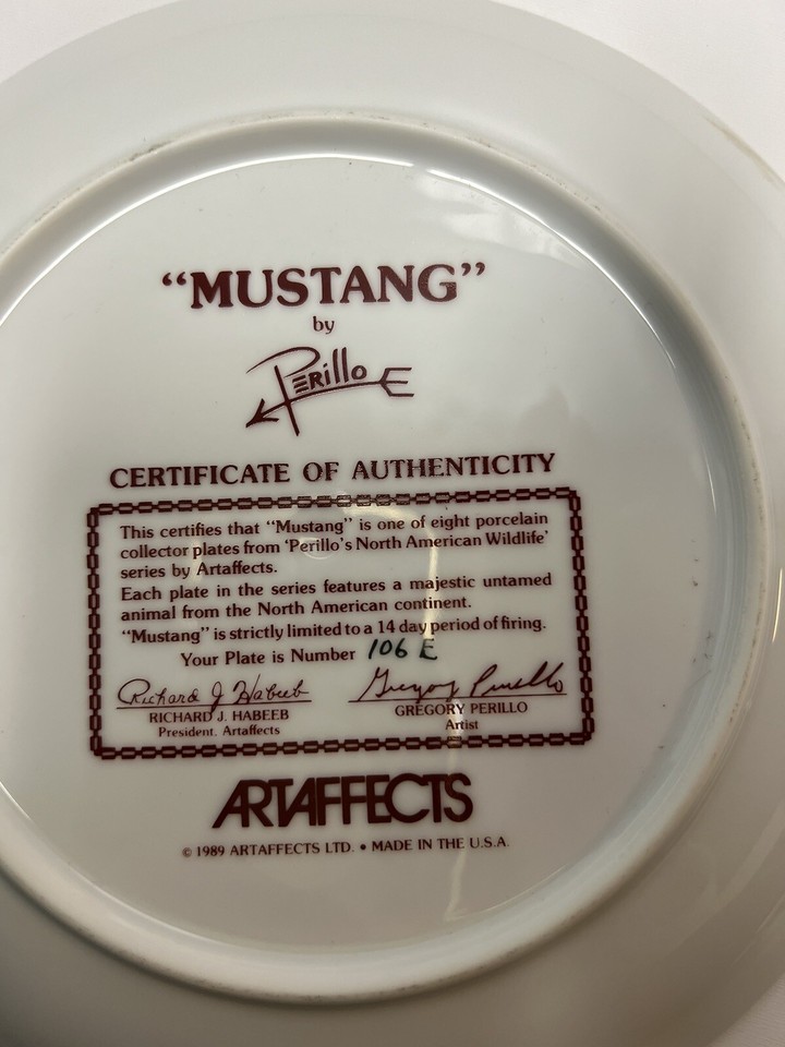 1988 "MUSTANG" BY PERILLO PLATE ARTAFFECTS Horse Collector Plate | eBay
