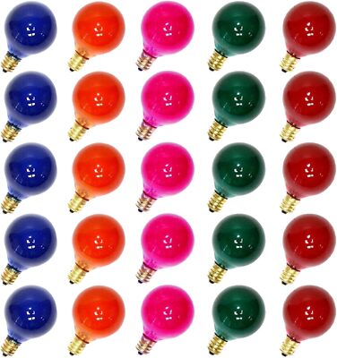 25-Pack Multicolor G40 Christmas Replacement Light Bulbs, UL Listed 5 ...