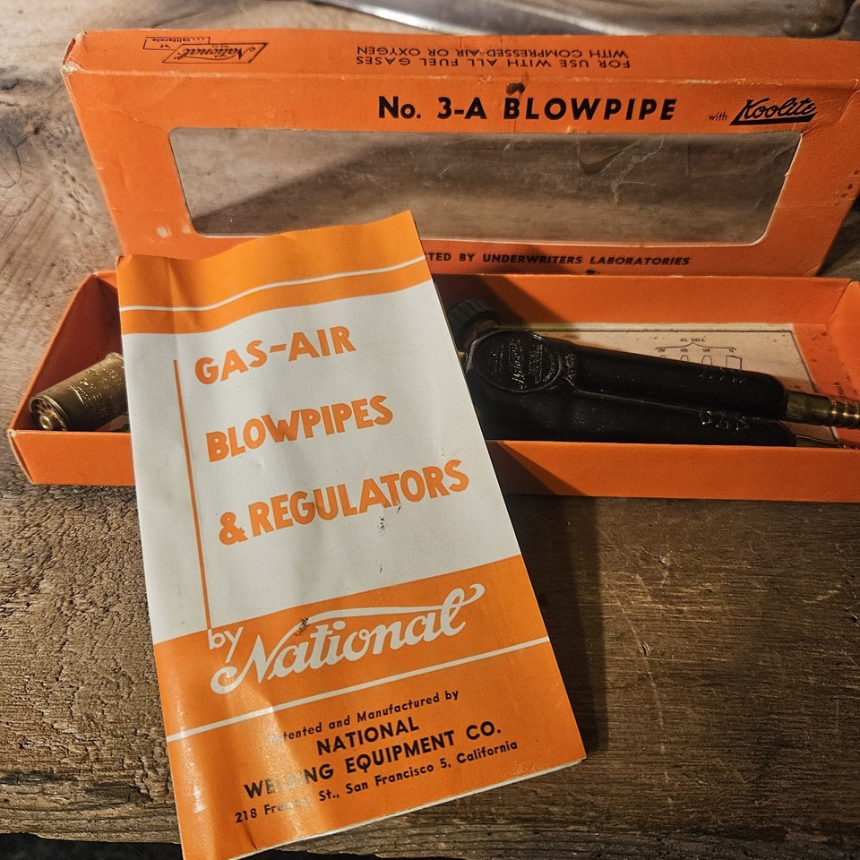 VINTAGE NATIONAL KOOLITE 3A GAS AIR BLOWPIPE PROPANE TORCH W/ TIPS ...