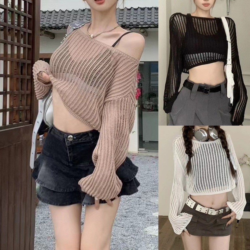 Unique Design Womens Vintage Gyaru Knitted Loose Fit Top with Elegant ...
