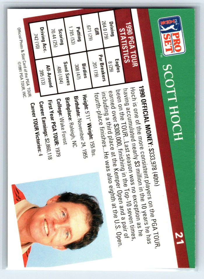 Scott Hoch 1991 Pro Set PGA Tour #21 | eBay