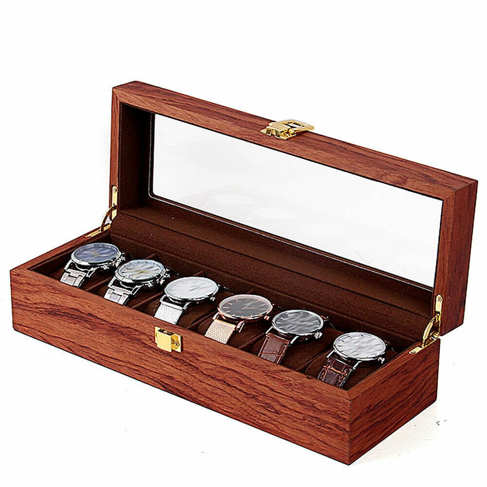 6 Slots Wrist Watch Display Box Organizer Wooden Box Jewelry Storage ...