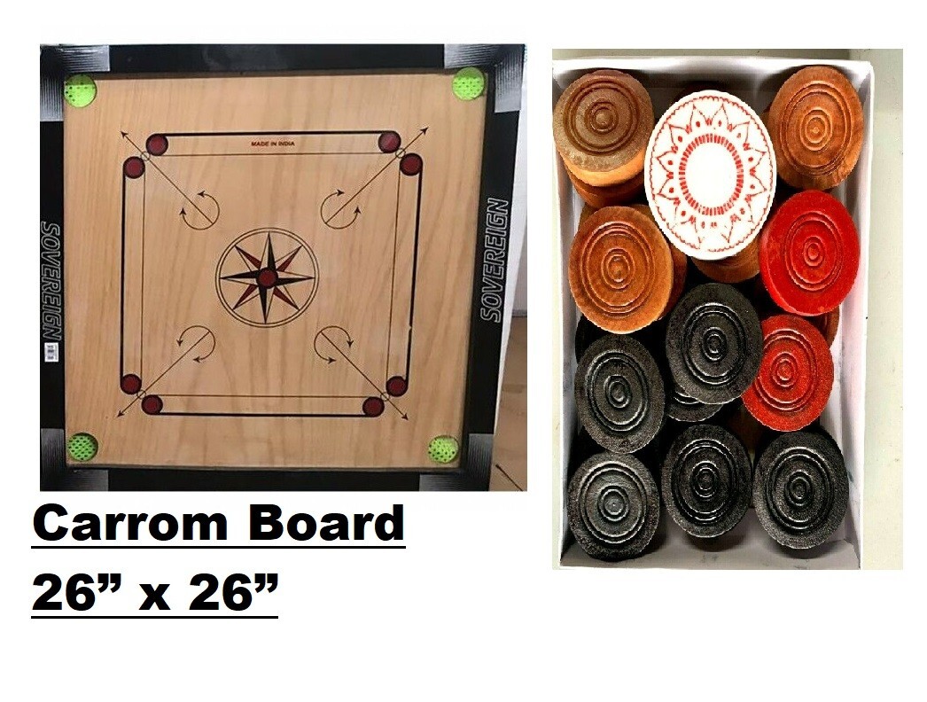Carrom Board 26” x 26” Wooden Smooth Surface Gift Family Games Indoor ...